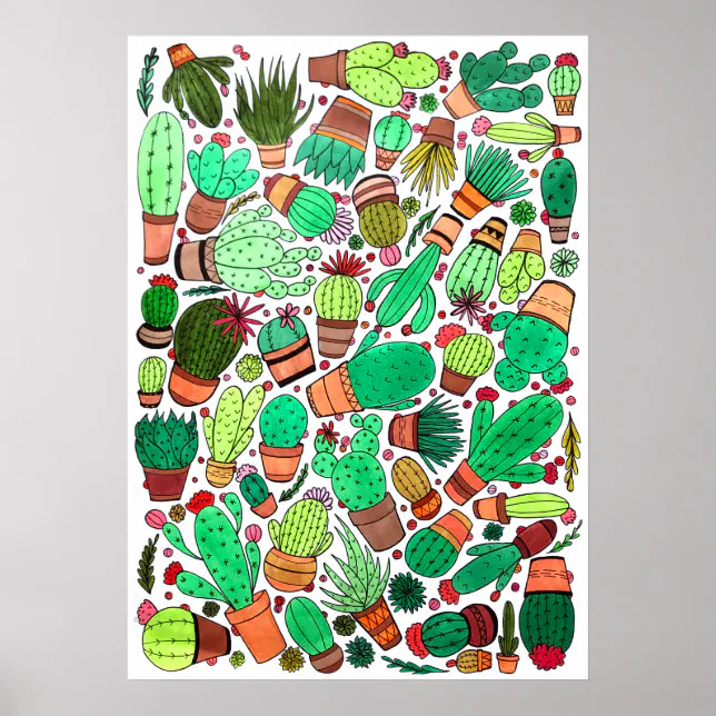 Succulent Cactus Potted Plants Green Cacti Garden Poster | Zazzle