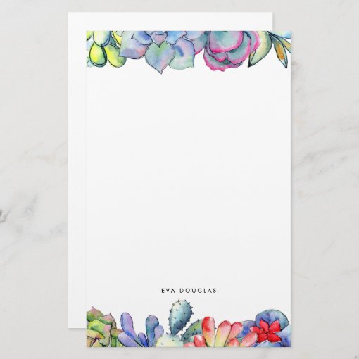 Succulent cactus watercolor stationery | Zazzle