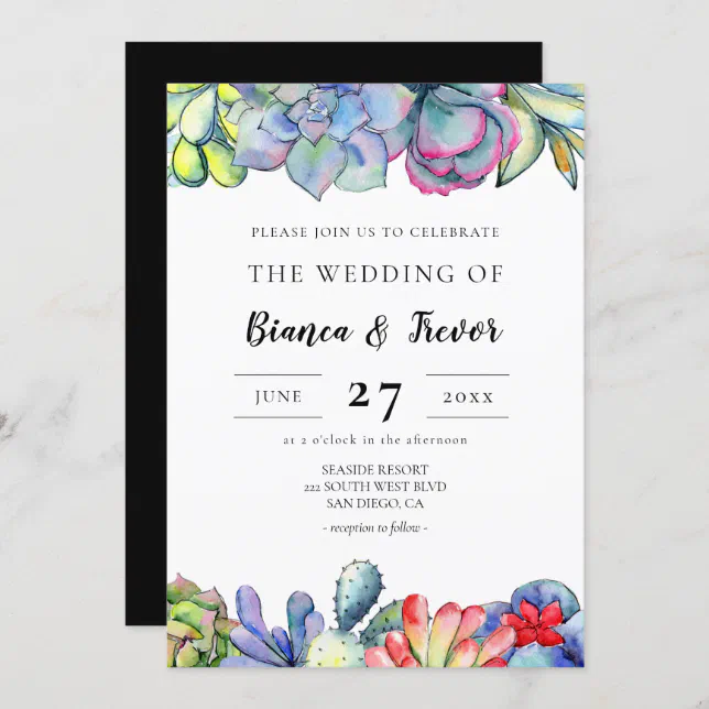 Succulent cactus watercolor wedding invitation | Zazzle