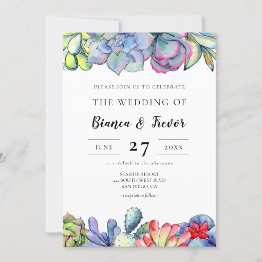 Succulent cactus watercolor wedding invitation | Zazzle