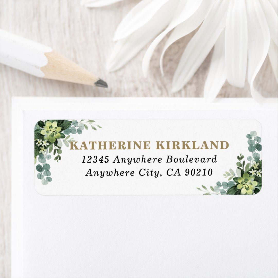 Succulent Eucalyptus Elegant Boho Greenery Wedding Label | Zazzle
