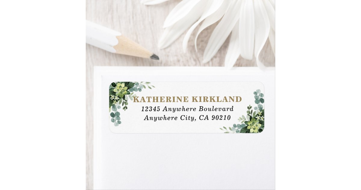 Succulent Eucalyptus Elegant Boho Greenery Wedding Label | Zazzle