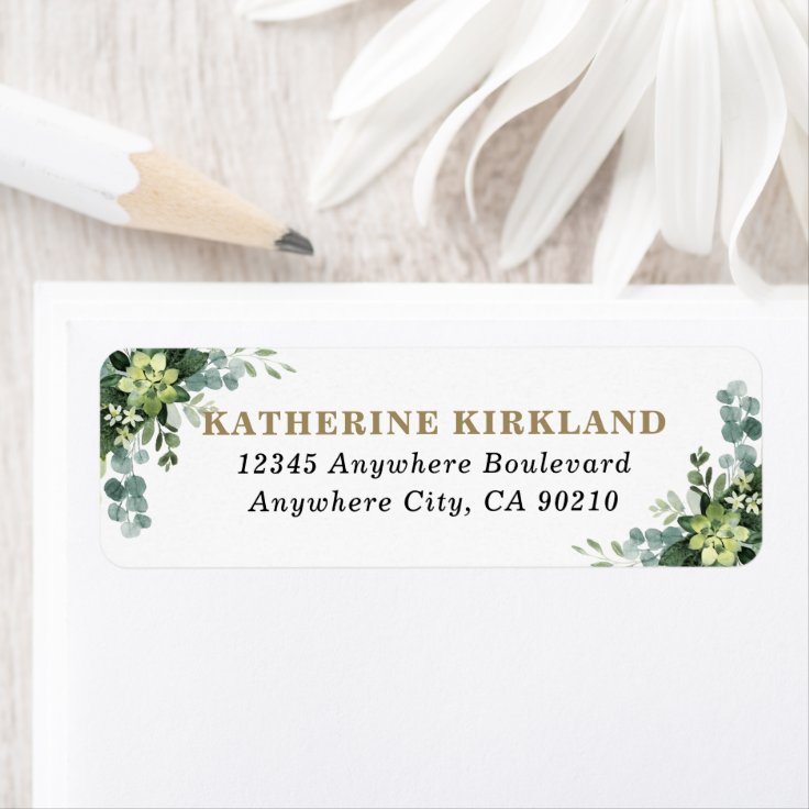 Succulent Eucalyptus Elegant Boho Greenery Wedding Label | Zazzle
