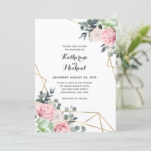 Succulent floral geometric wedding invitation | Zazzle