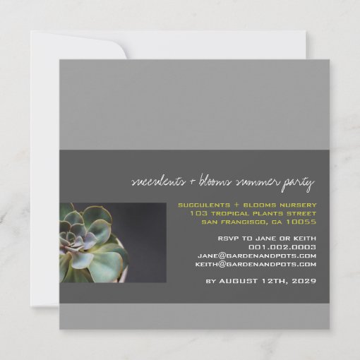 Succulent Flower Plant Photo Modern Garden Party Invitation | Zazzle
