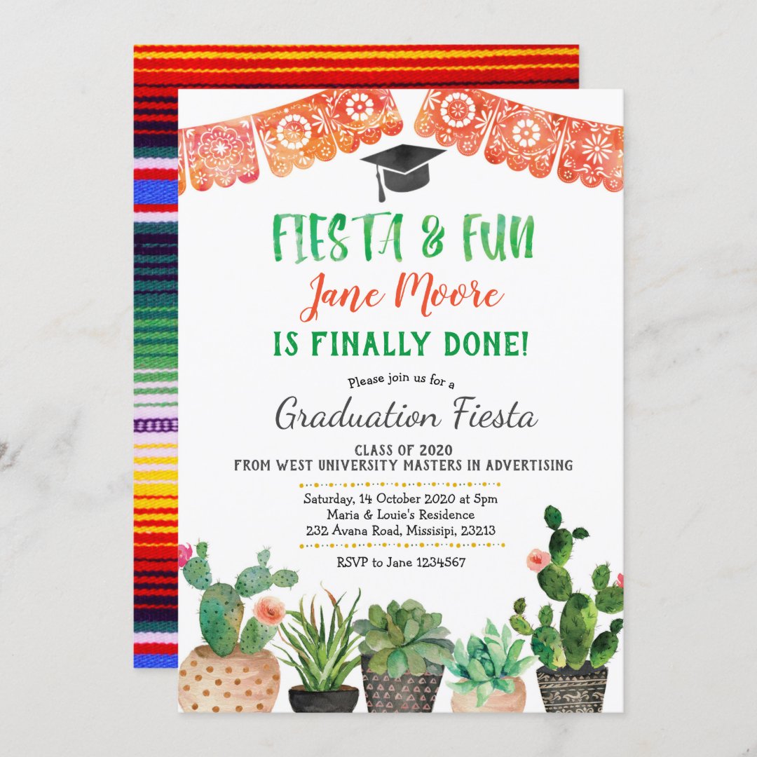 Succulent Graduation Fiesta Party Invitation | Zazzle