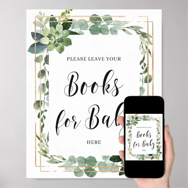Succulent greenery boho books for baby sign | Zazzle