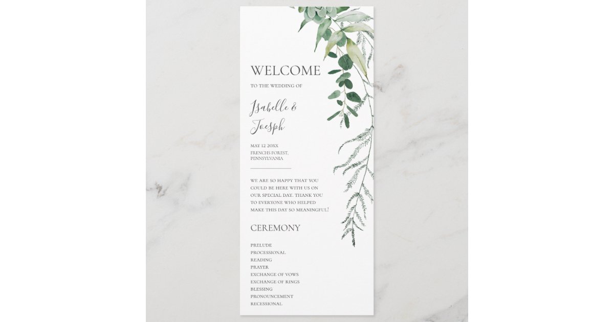 Succulent Greenery | Flat Wedding Program | Zazzle