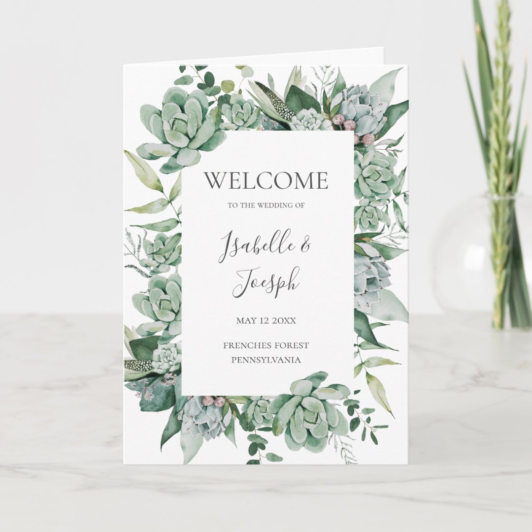 Succulent Greenery | Folded Wedding Program | Zazzle