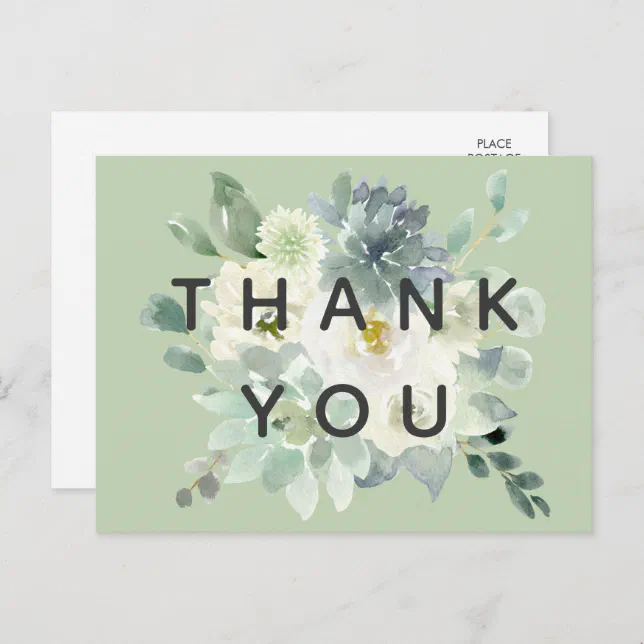 Succulent Greenery Thank You Postcard | Zazzle