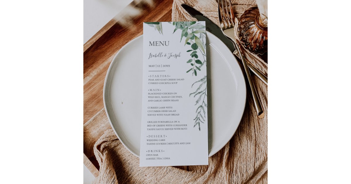 Succulent Greenery | Wedding Dinner Menu | Zazzle