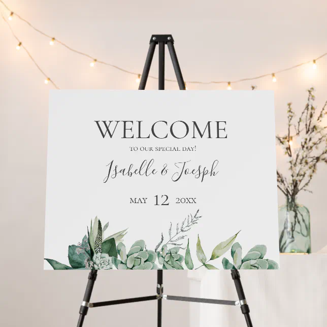 Succulent Greenery | Welcome Foam Board | Zazzle
