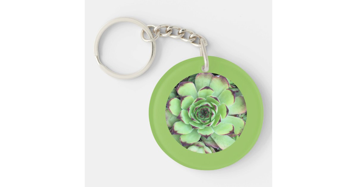 Succulent Photo Leaf Green Border Keychain | Zazzle