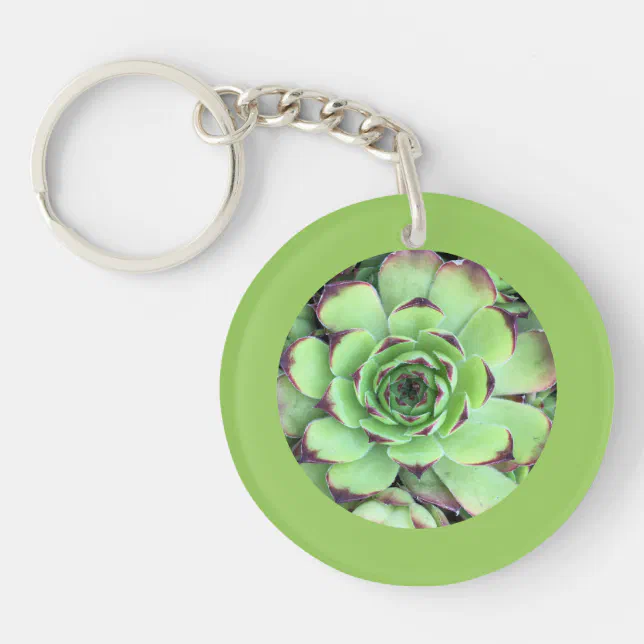 Succulent Photo Leaf Green Border Keychain | Zazzle