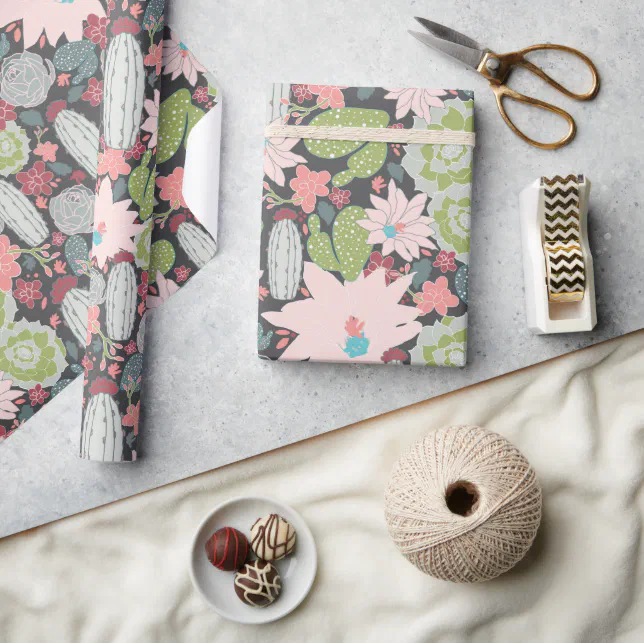 Succulent Plants And Cactus Pattern Wrapping Paper | Zazzle