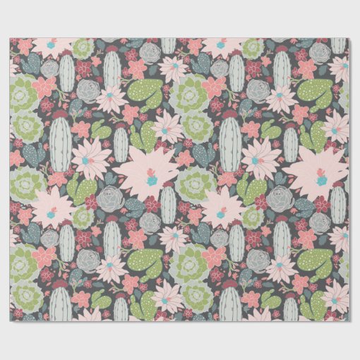 Succulent Plants And Cactus Pattern Wrapping Paper | Zazzle