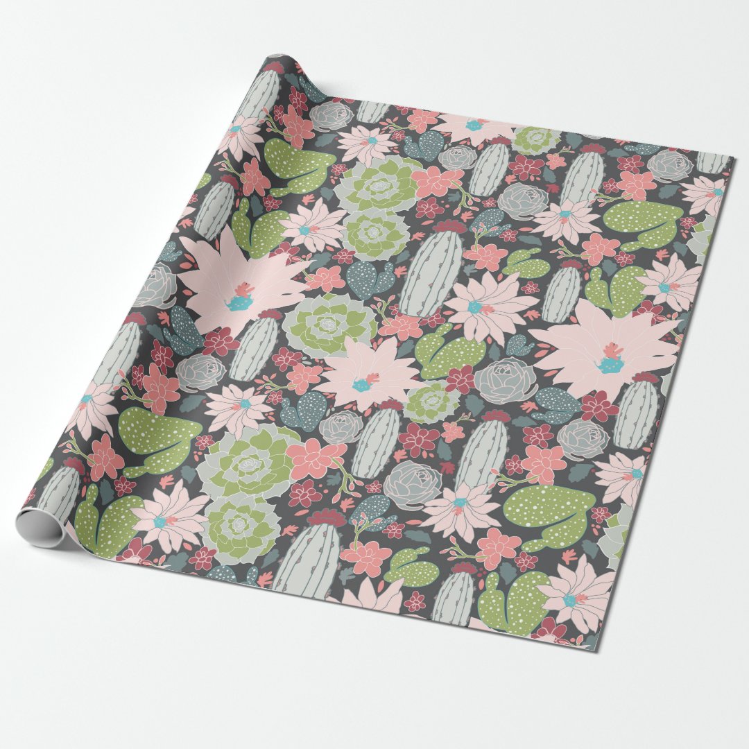 Succulent Plants And Cactus Pattern Wrapping Paper | Zazzle