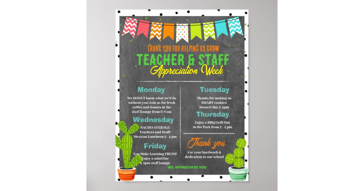 Succulent Teacher Appreciation Week Itinerary Poster | Zazzle