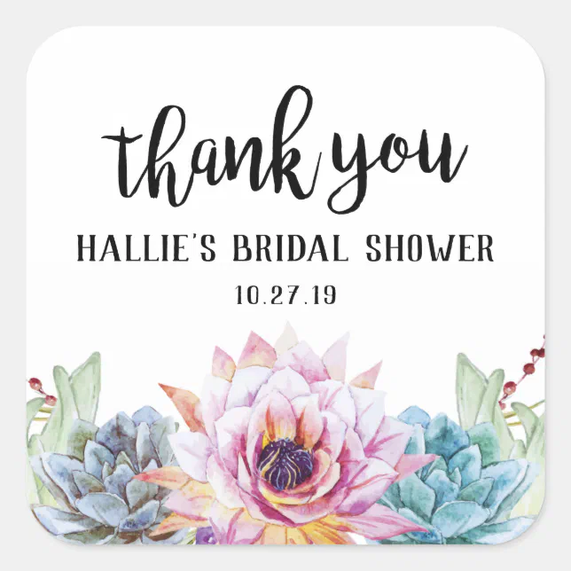 Succulent Thank You Sticker | Zazzle