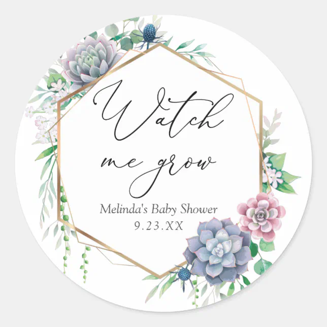 Succulent Watch me Grow Plant Favor Classic Round Sticker | Zazzle