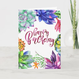 Succulent Watercolor Colorful Happy Birthday Card | Zazzle