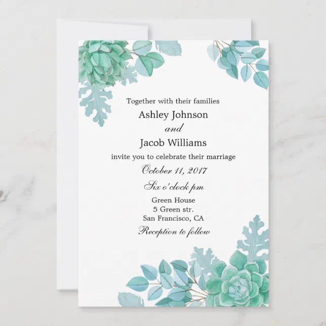 Succulent wedding invitation. Mint invite floral | Zazzle