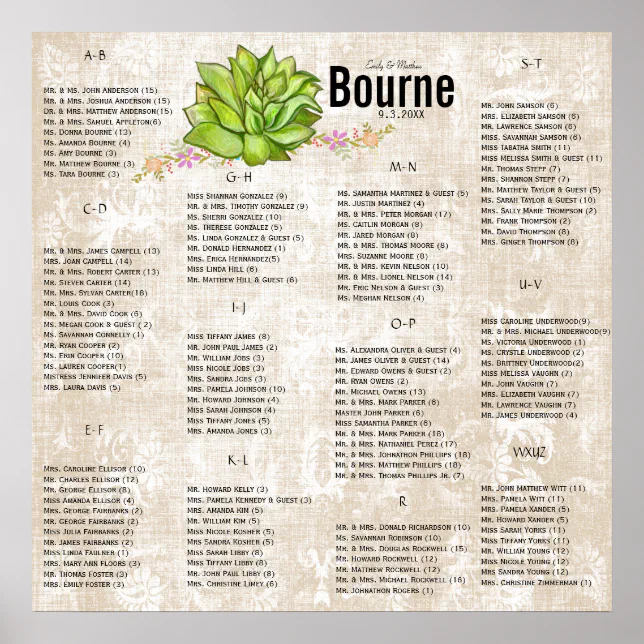 Succulent Wedding Seating Chart | Zazzle