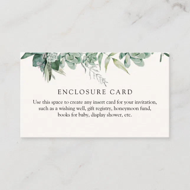 Succulents and Eucalyptus Enclosure Card | Zazzle