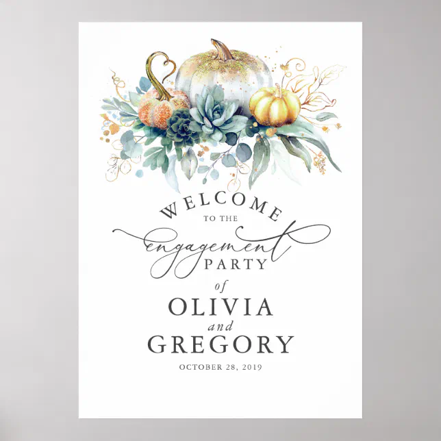 Succulents and Pumpkins Engagement Party Welcome Poster | Zazzle