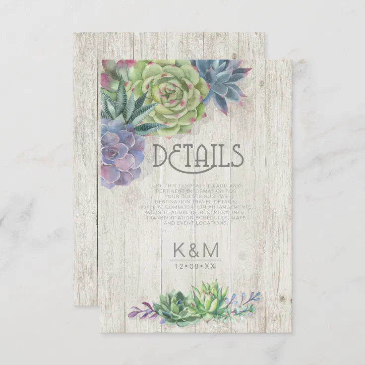 Succulents and Rustic Wood Details Insert ID515 Invitation | Zazzle