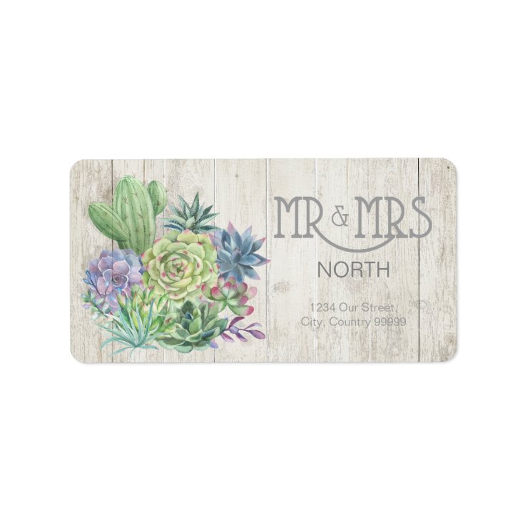 Succulents and Rustic Wood Wedding Mr & Mrs ID515 Label | Zazzle