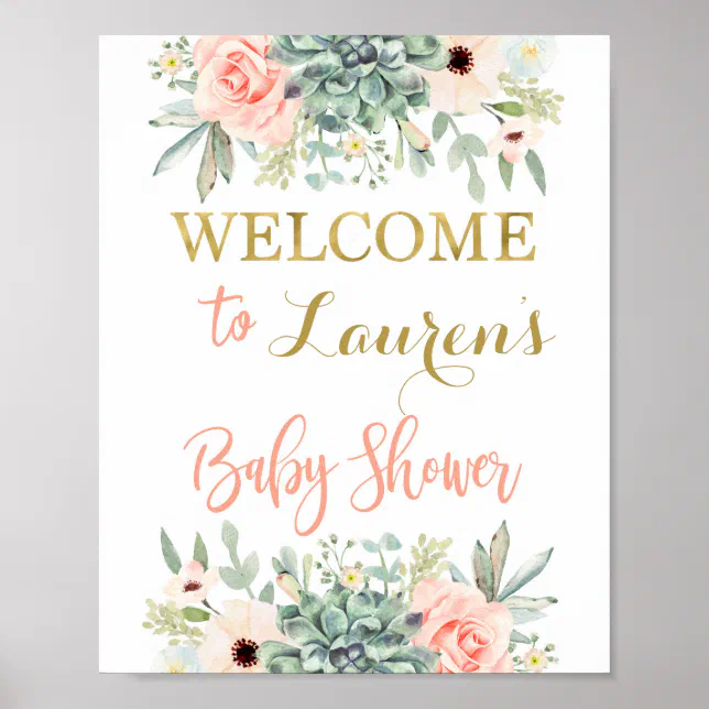 Succulents baby shower welcome sign | Zazzle