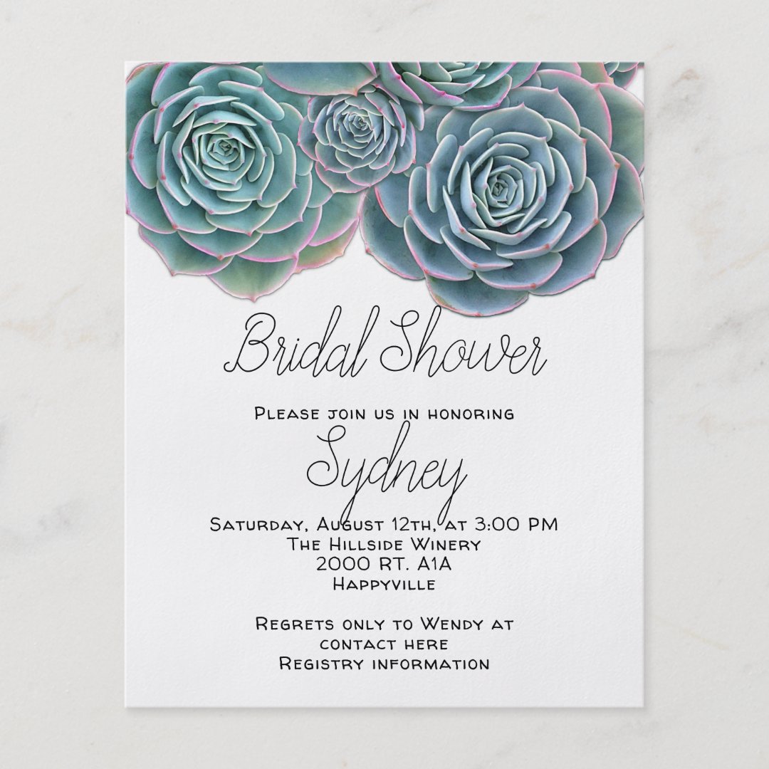 Succulents Bridal Shower Budget Invitations Flyer | Zazzle