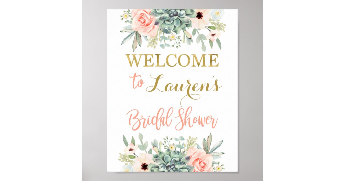 Succulents Bridal shower welcome sign | Zazzle