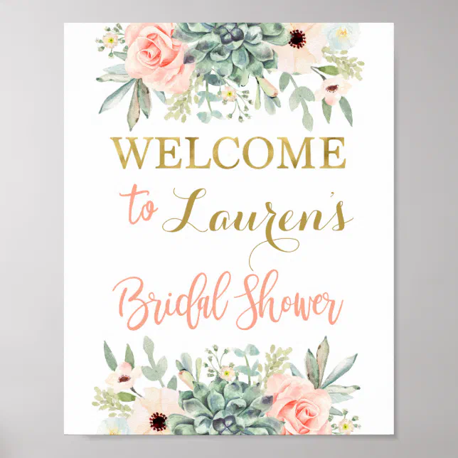 Succulents Bridal shower welcome sign | Zazzle