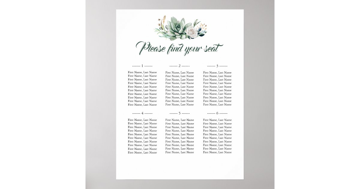 Succulents Elegant Wedding Seating Chart | Zazzle