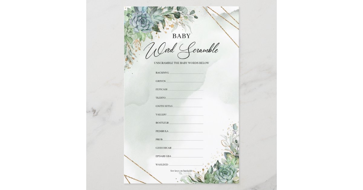 Succulents eucalyptus gold Baby Word Scramble | Zazzle