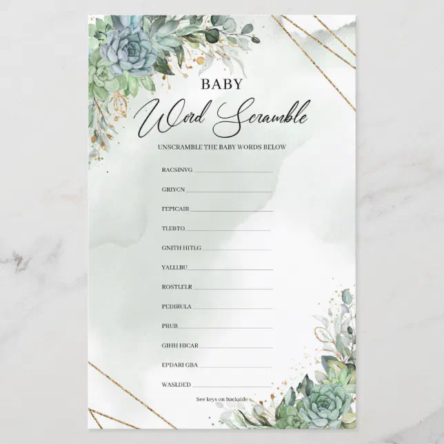 Succulents eucalyptus gold Baby Word Scramble | Zazzle