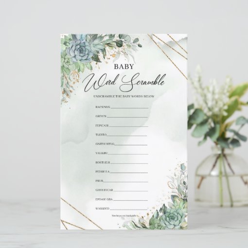 Succulents eucalyptus gold Baby Word Scramble | Zazzle