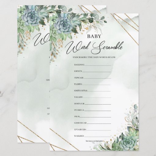 Succulents eucalyptus gold Baby Word Scramble | Zazzle