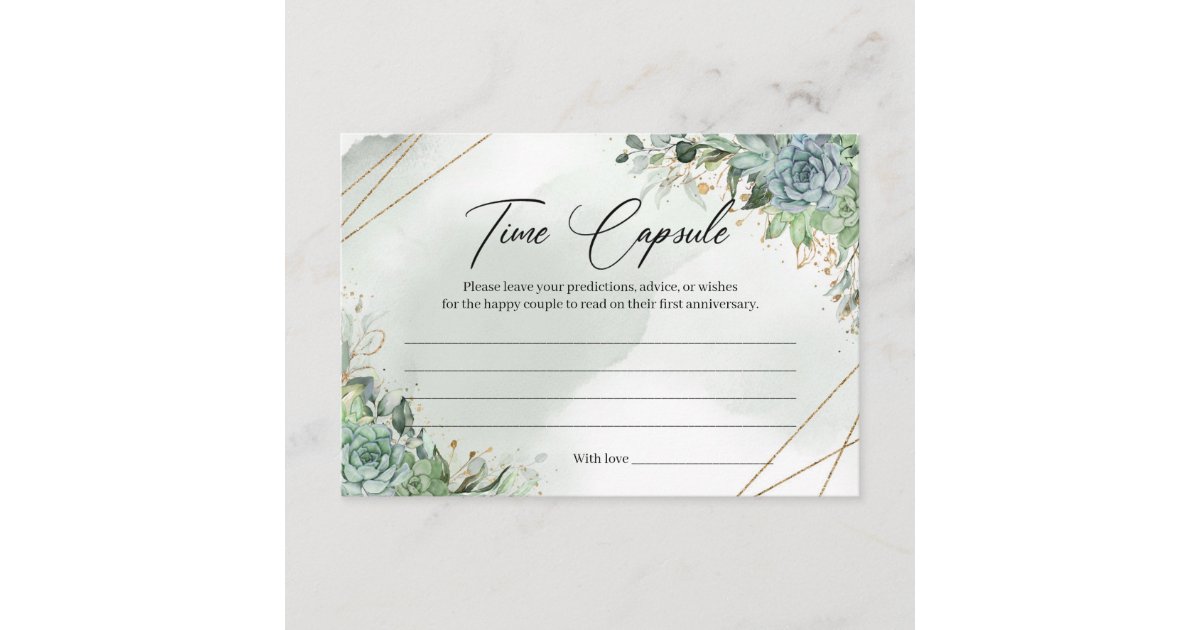 Succulents eucalyptus gold frame Time Capsule Card | Zazzle