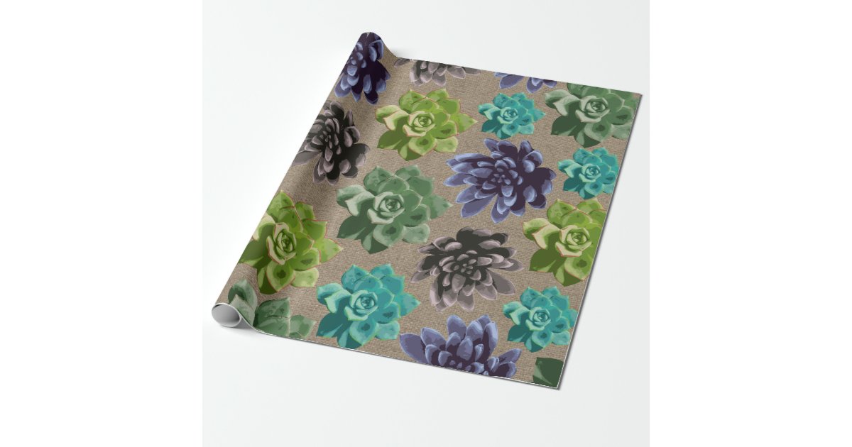 Succulents Faux Burlap Wrapping Paper | Zazzle