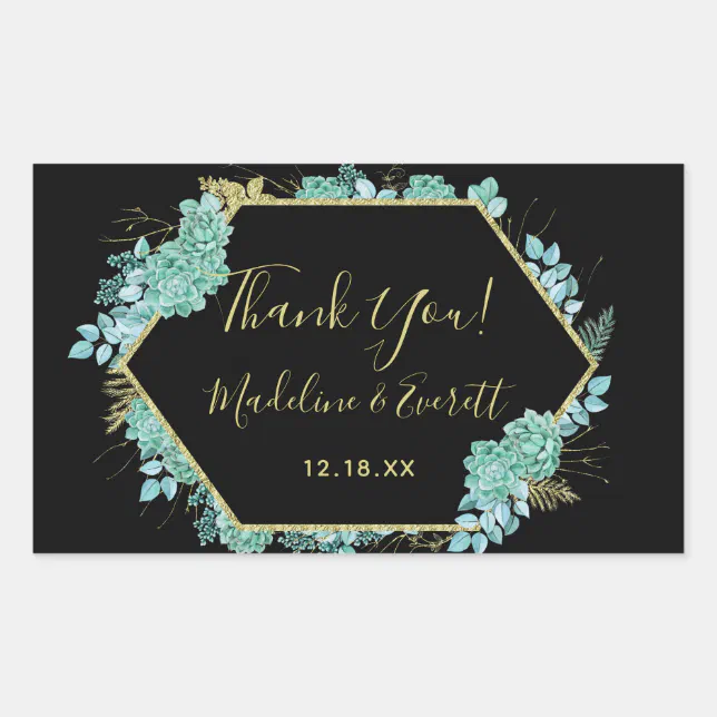 Succulents Gold Frame Any Color Wedding Thank You Rectangular Sticker ...