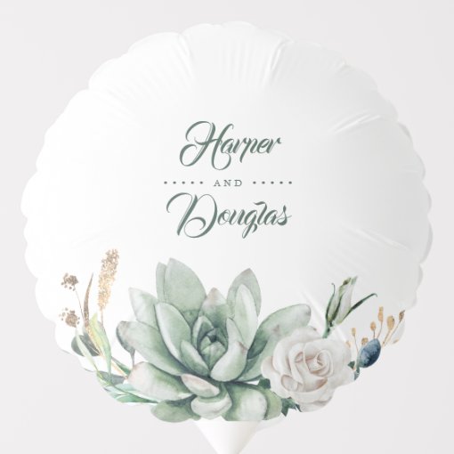 Succulents | Greenery and White Flowers | Gold Balloon | Zazzle