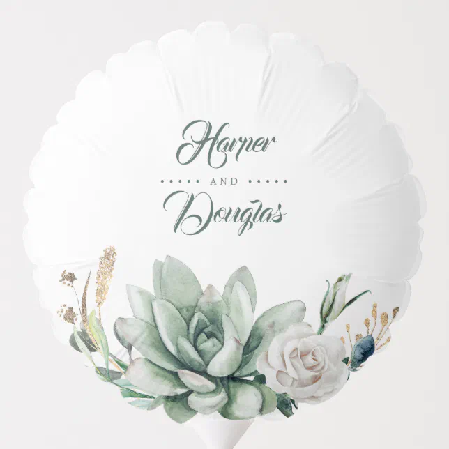 Succulents | Greenery and White Flowers | Gold Balloon | Zazzle