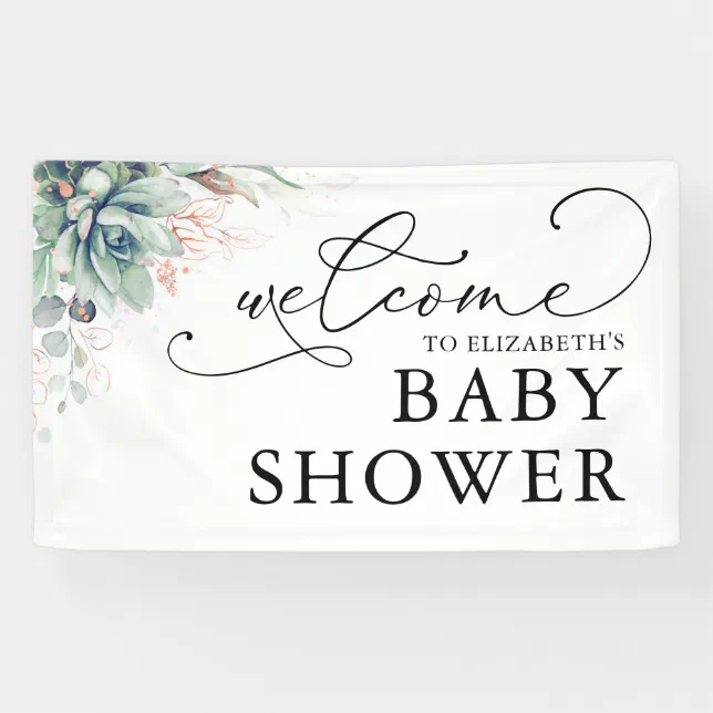 Succulents Greenery Baby Shower Welcome Banner | Zazzle
