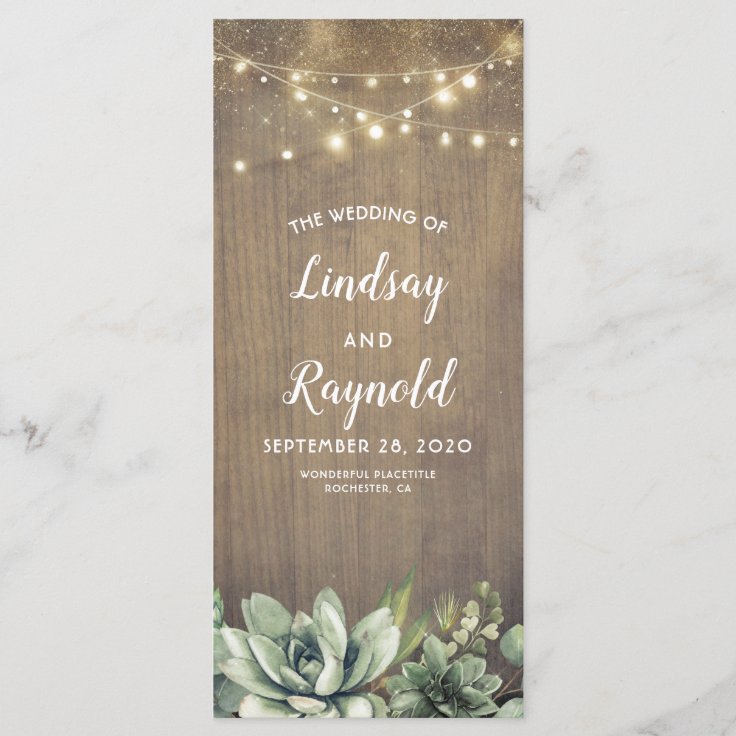 Succulents Greenery Rustic Wedding Programs | Zazzle