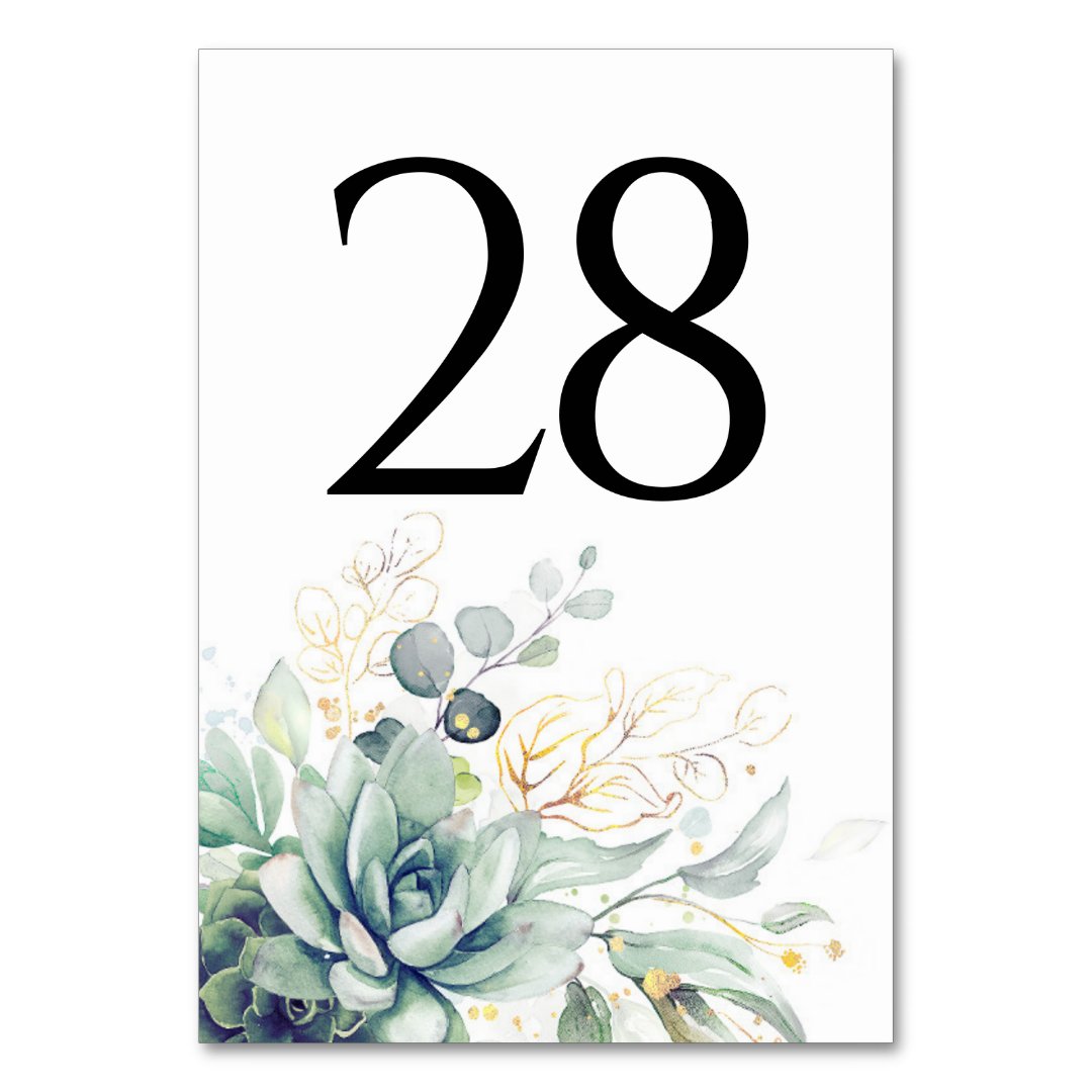 Succulents Greenery Table Number Cards | Zazzle