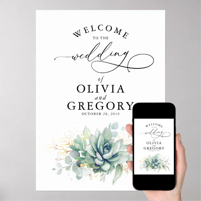 Succulents Greenery Wedding Welcome Poster | Zazzle