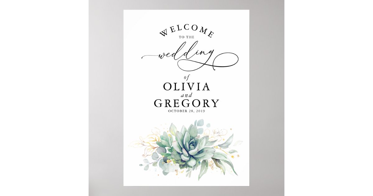 Succulents Greenery Wedding Welcome Poster | Zazzle